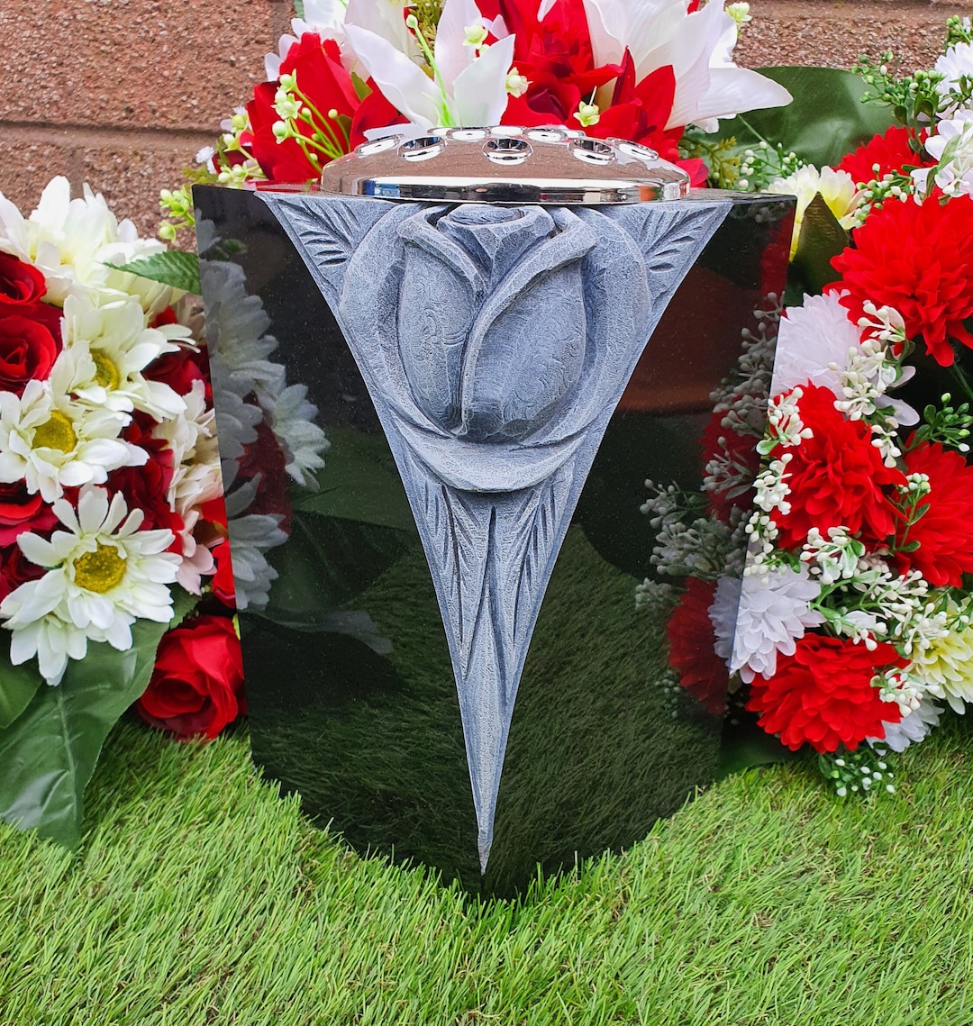 Granite Memorial Vase Personalised Grave Pot Flower Holder Cemetery ...