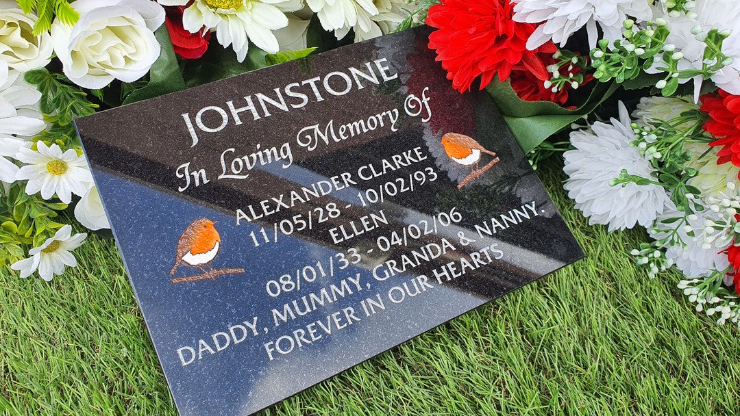 Personalised Memorial Grave Plaque Sandblasted Headstone Black Granite ...