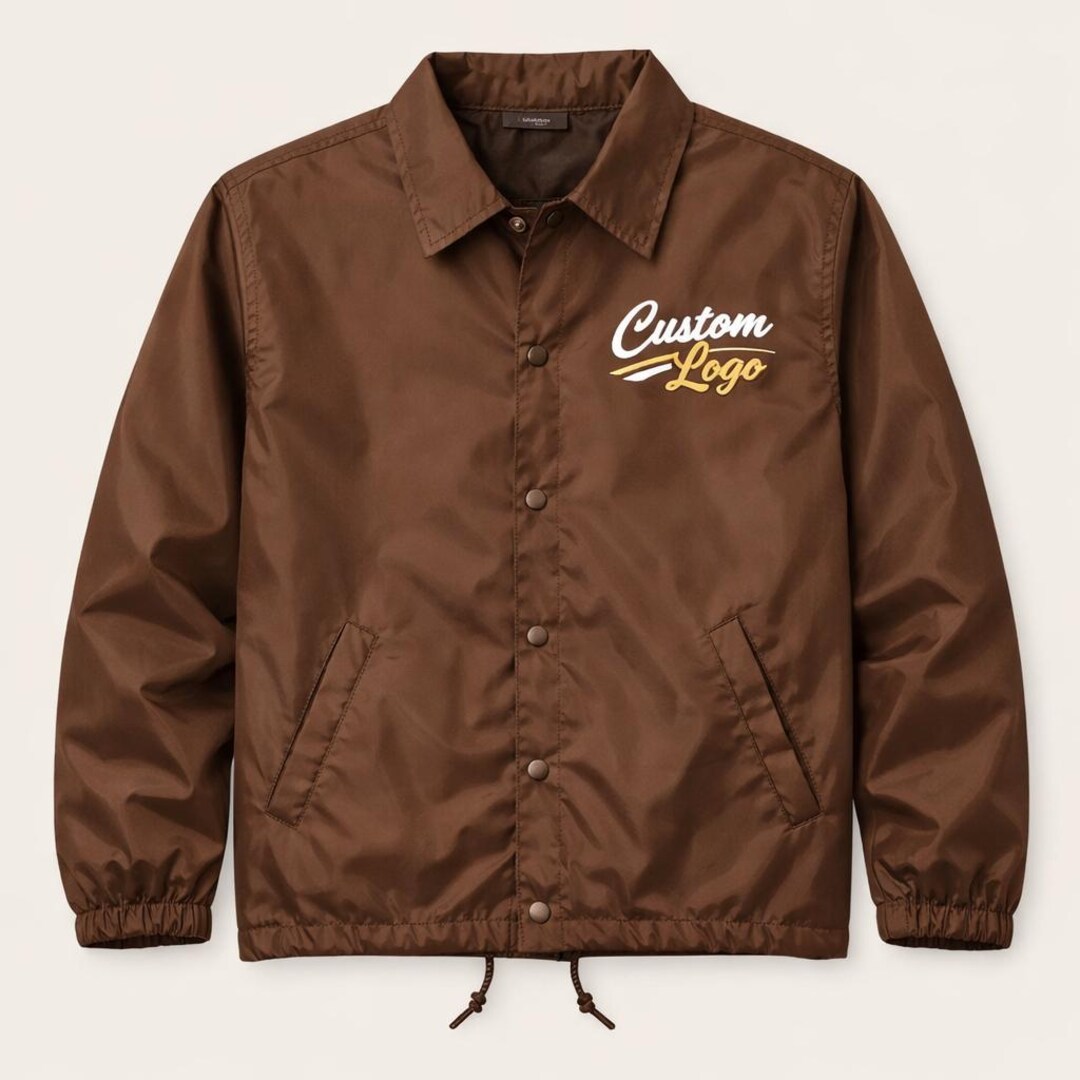Custom Logo Coach Jacket – Brown Windbreaker Lightweight Outerwear - Etsy