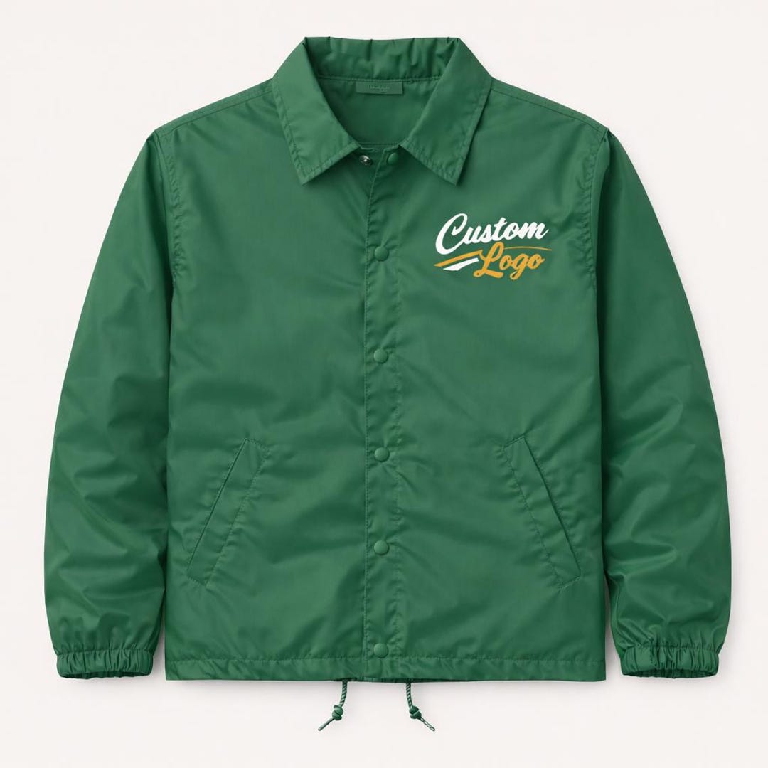 Custom Green Coach Jacket – Personalized Logo Windbreaker Streetwear ...