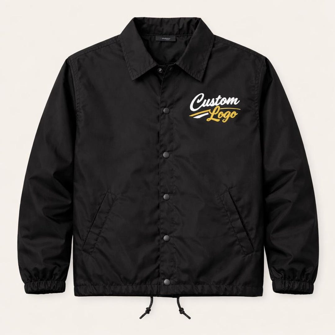 Custom Black Coach Jacket – Personalized Logo Windbreaker, Unisex ...
