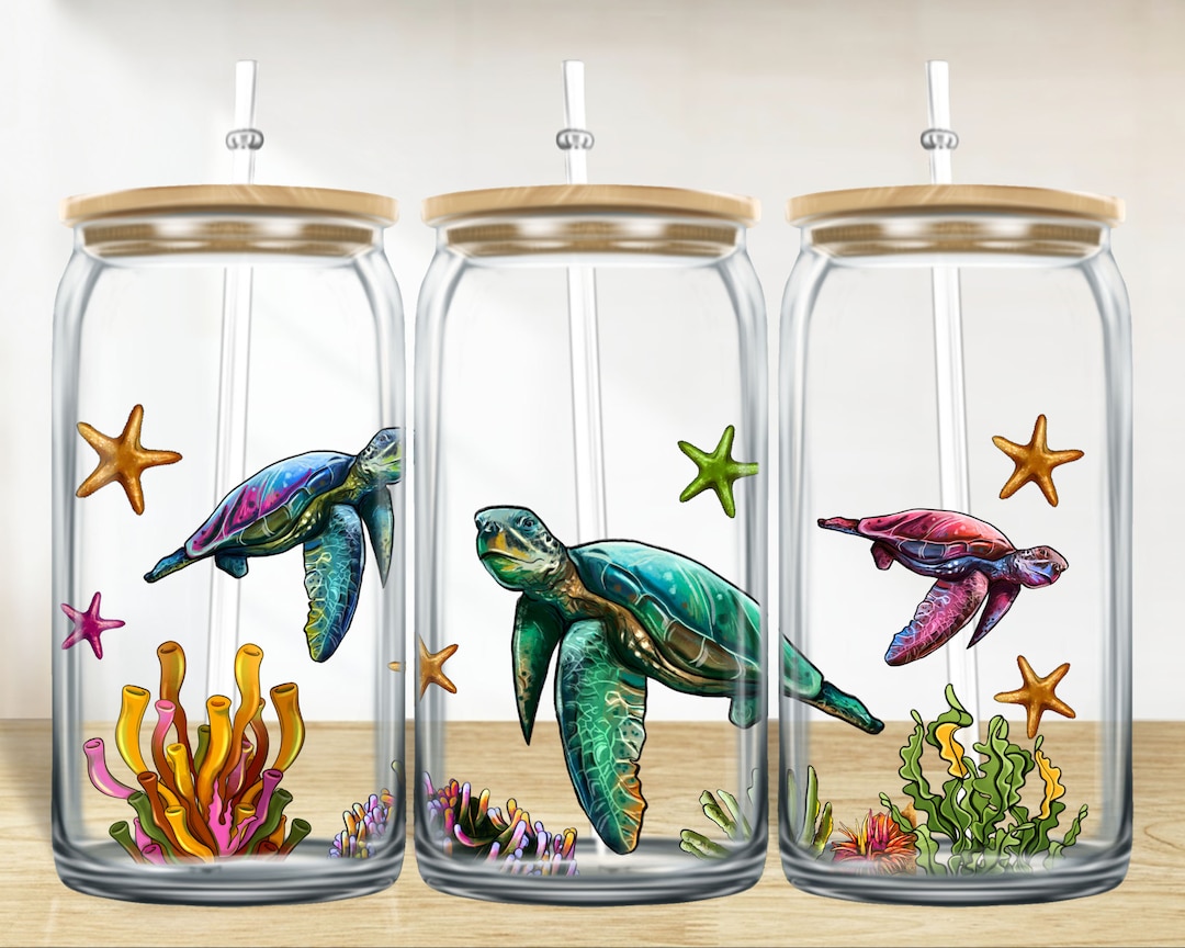 Sea Turtles 16 Oz Libbey Glass Wrap Png, Sea Creatures Png, Libbey Wrap ...