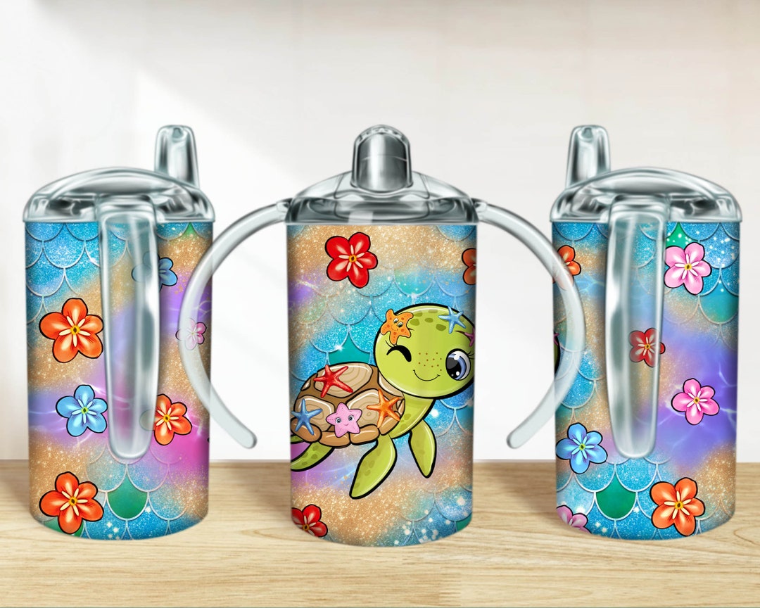 Cute Turtle and Flowers 12 Oz Sippy Cup Png, Sippy Cup Designs, Sippy ...