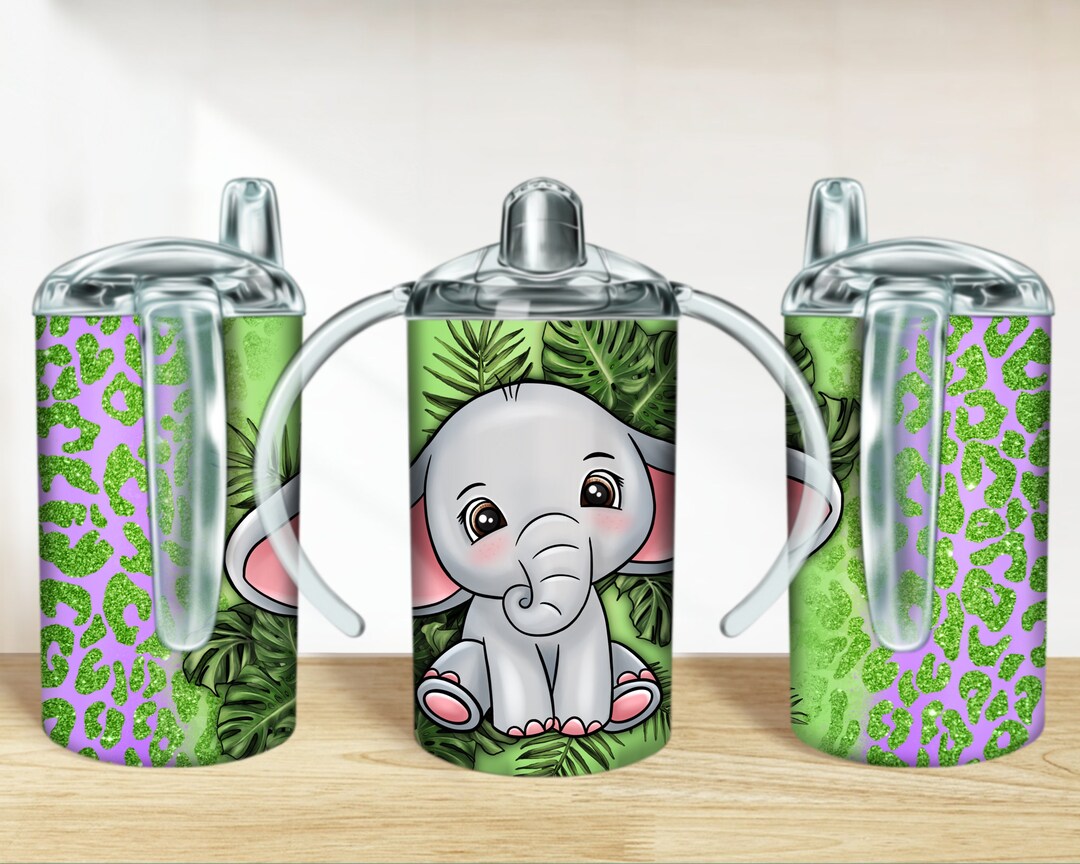 Elephant With Green Leopard 12 Oz Sippy Cup Png, Sippy Cup Designs ...