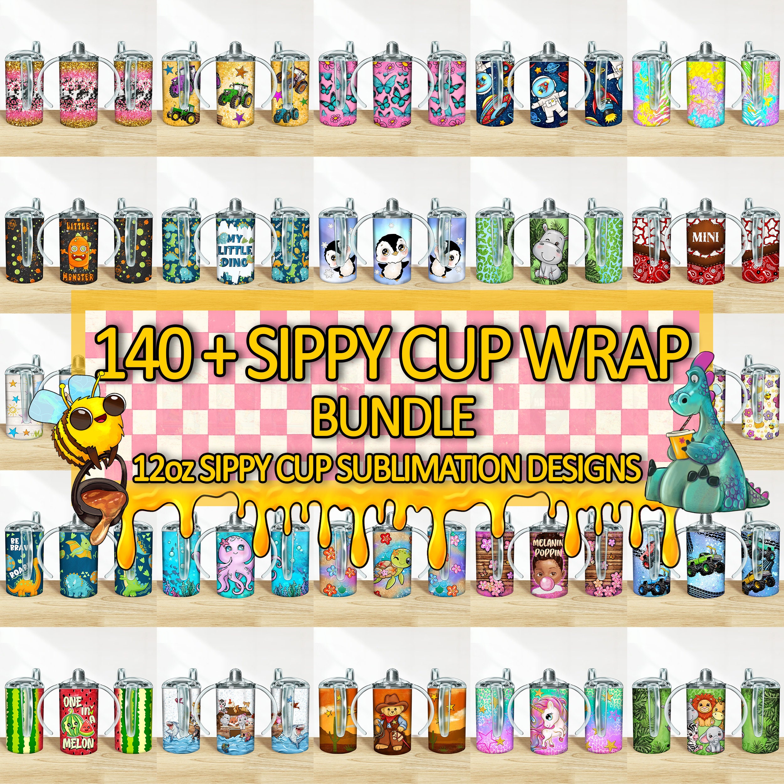 140+ Sippy Cup Wrap Sublimation Designs, 12 Oz Sippy Cup Bundle Wrap ...