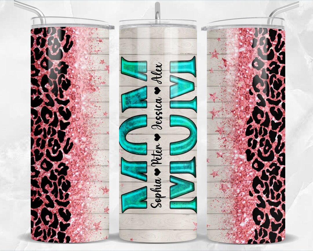 Customize Turquoise Mom With Pink Glitter 20oz Skinny Tumbler Png ...
