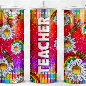 Rainbow Teacher 20oz Skinny Tumbler Png Sublimation Design Download ...