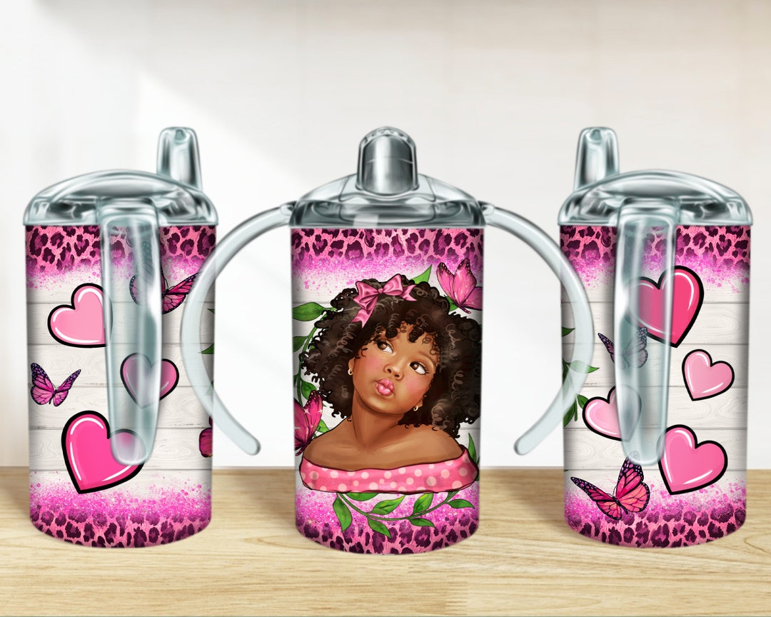 Afro Black Girl Leopard and Glitter 12 Oz Sippy Cup Png, Sippy Cup ...