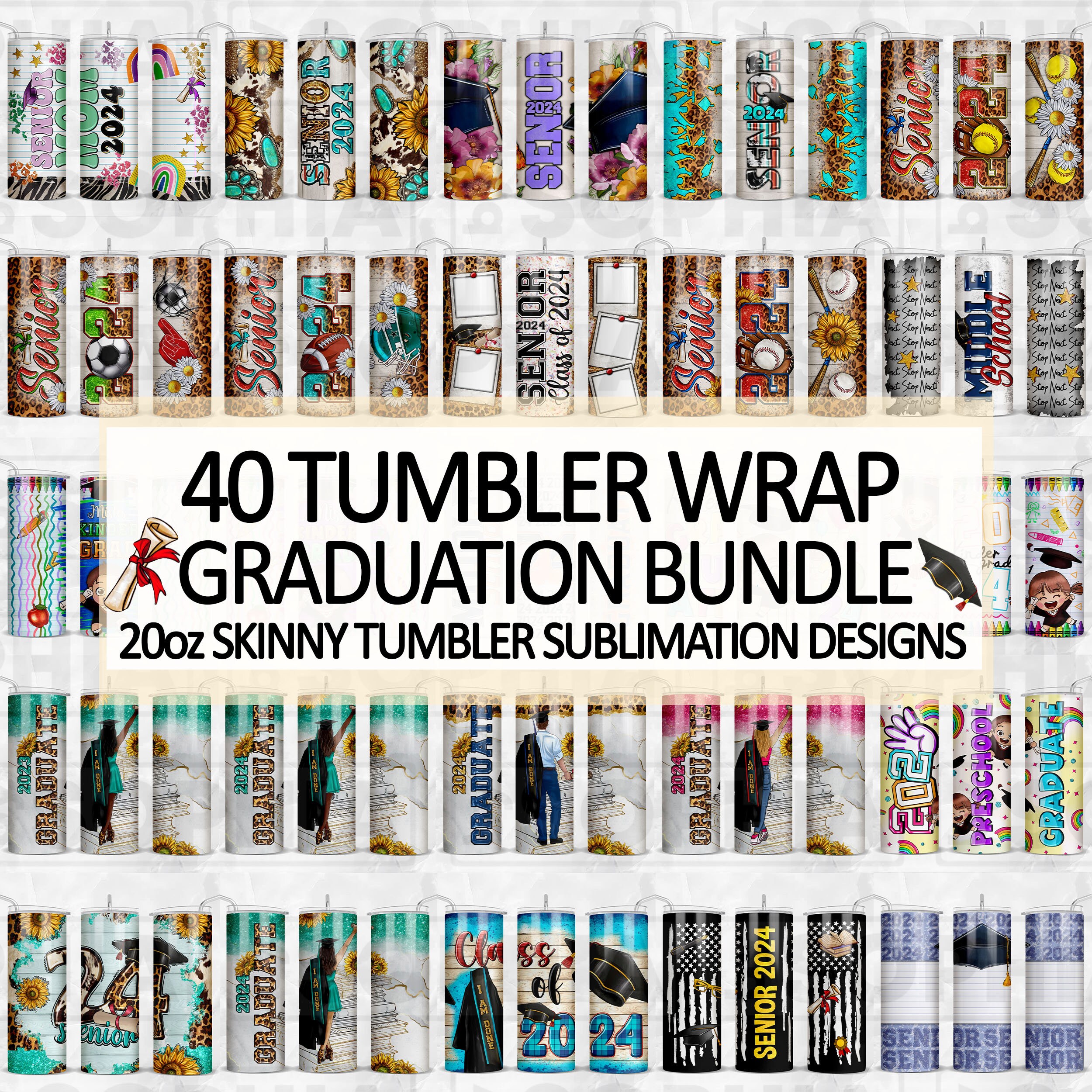 40 Graduation Tumbler Wrap Sublimation Designs, 20 Oz Skinny Tumbler ...