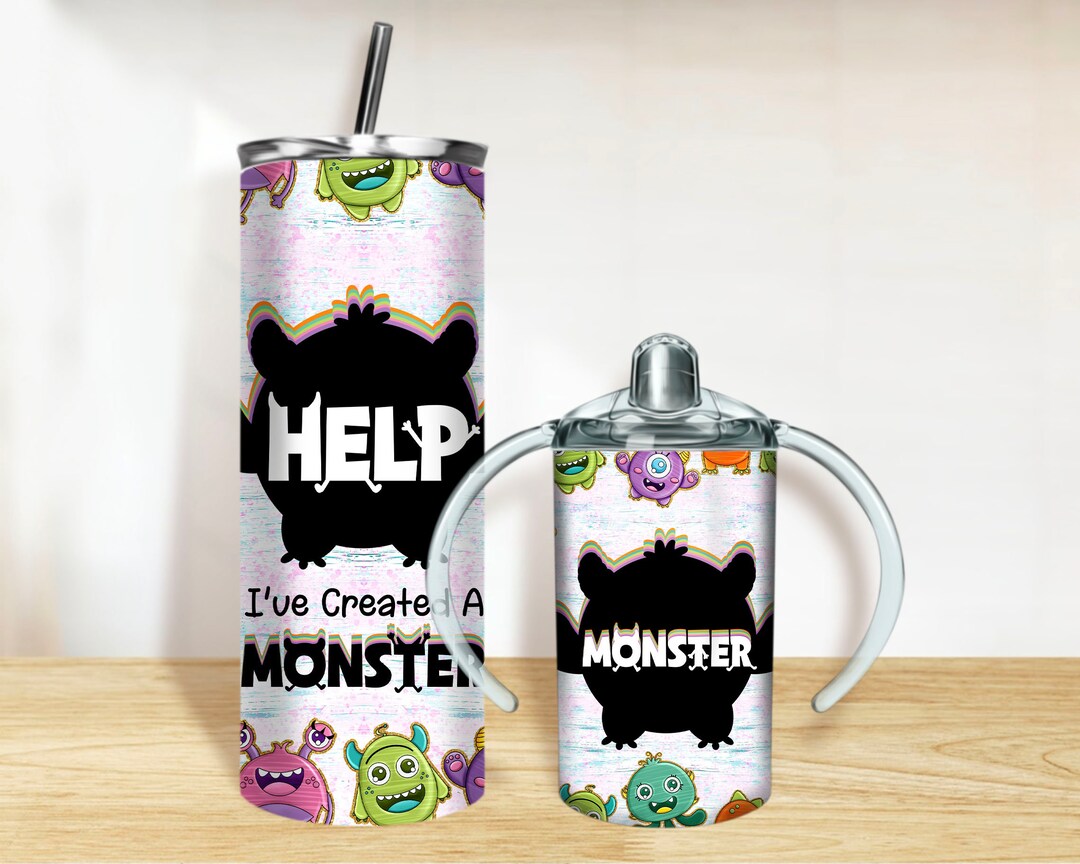 Monster Sippy Cup and Tumbler PNG, 20oz Skinny Tumbler and 12oz Sippy ...