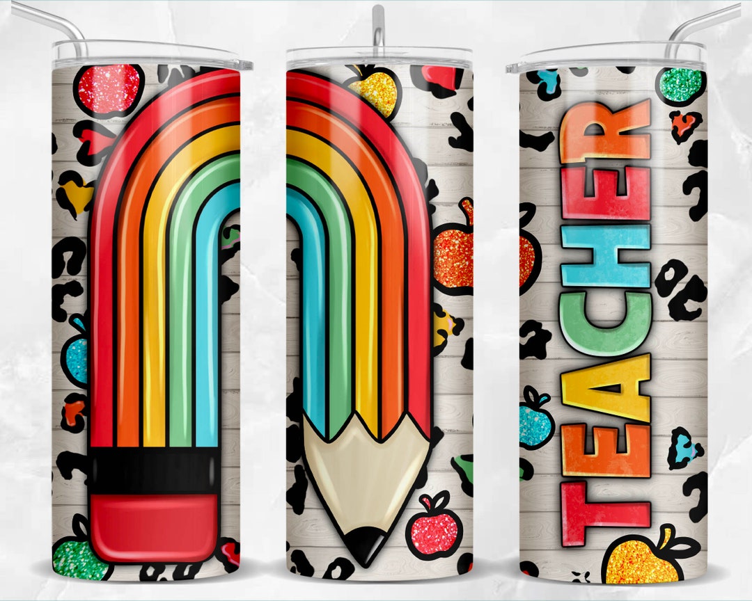 Teacher With Pencil 20 Oz Skinny Tumbler Png, Teacher Tumbler Wrap Png ...