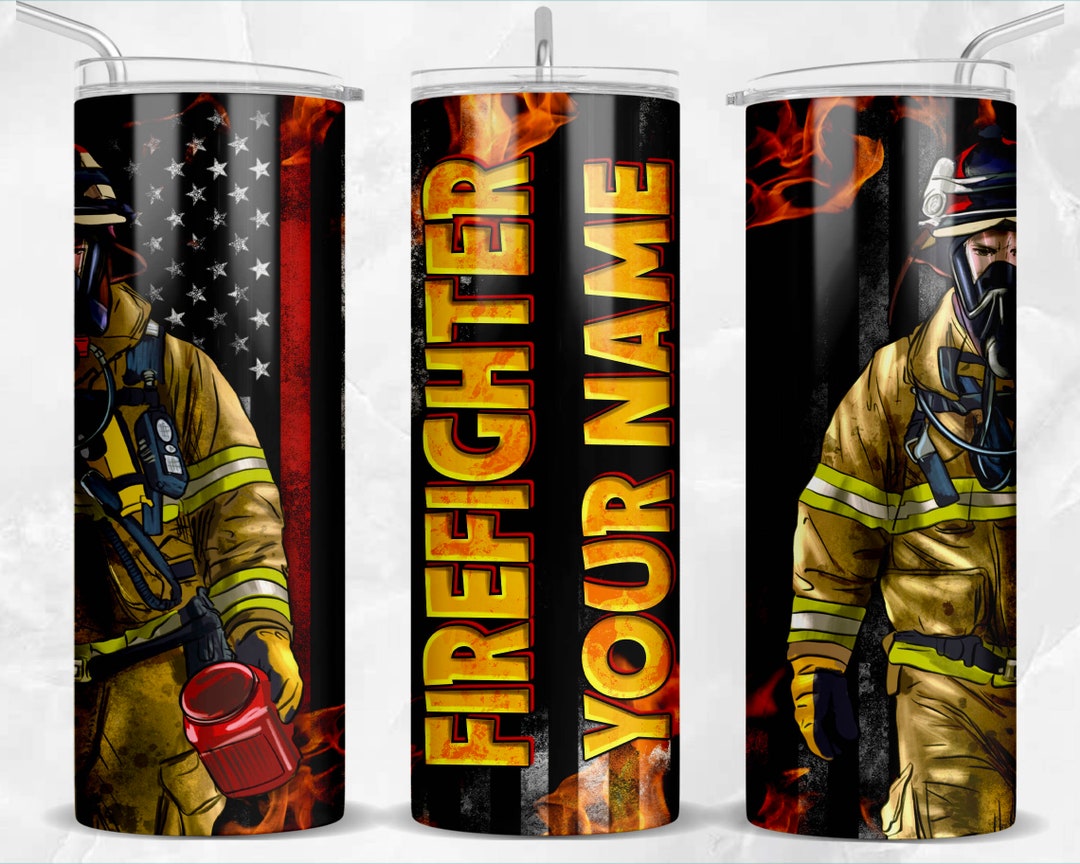 Personalized Firefighter 20oz Skinny Tumbler Png Sublimation Design ...