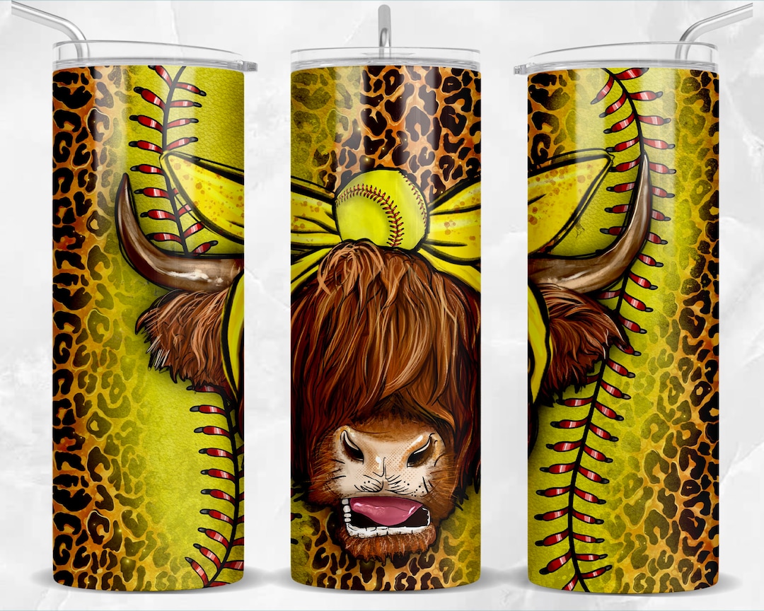 Longhaired Cow Softball 20 Oz Skinny Tumbler Png, Tumbler Wrap Png ...