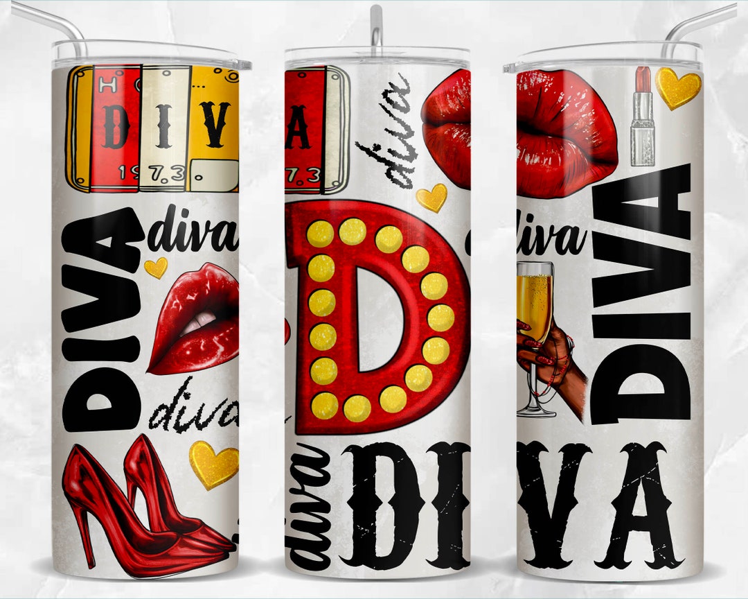 Diva 20 Oz Skinny Tumbler Png Sublimation Design Download, Tumbler Wrap ...