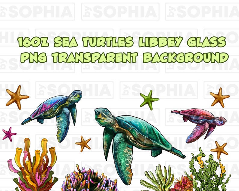 Sea Turtles 16 Oz Libbey Glass Wrap Png, Sea Creatures Png, Libbey Wrap ...
