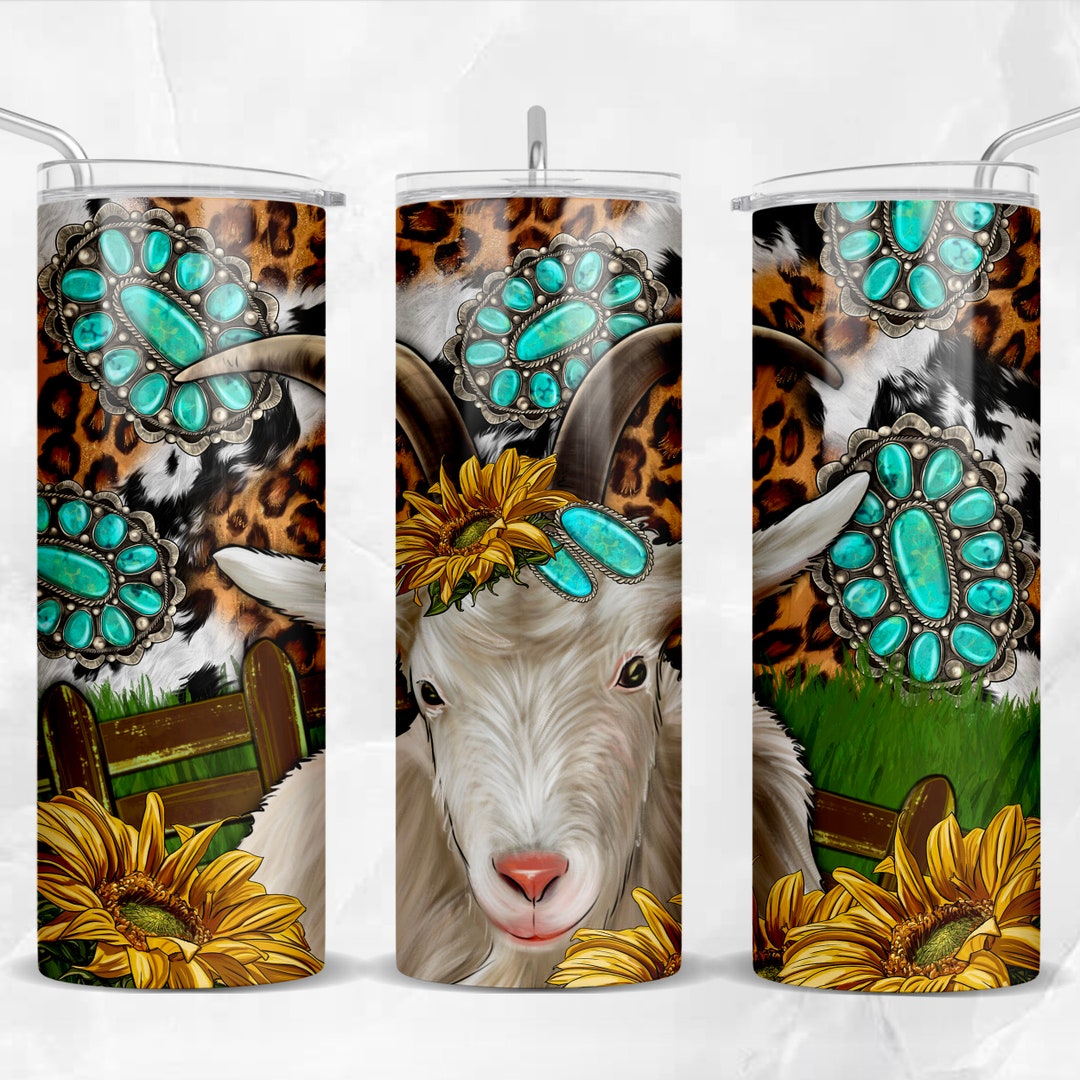 Goat and Turquoise Gemstone 20 Oz Skinny Tumbler Png, Goat Tumbler Wrap ...