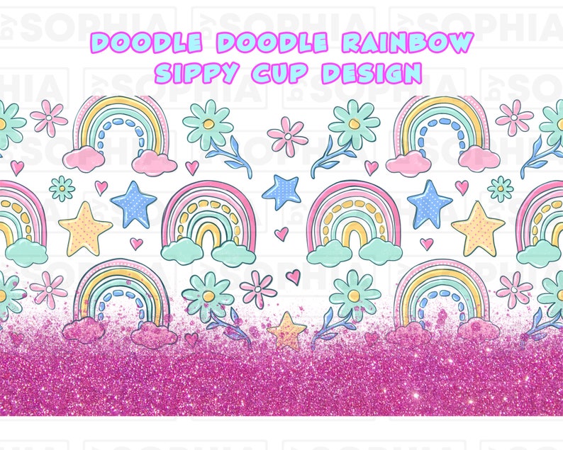 Doodle Rainbow 12 Oz Sippy Cup Png, Sippy Cup Designs, Sippy Cup Wrap ...