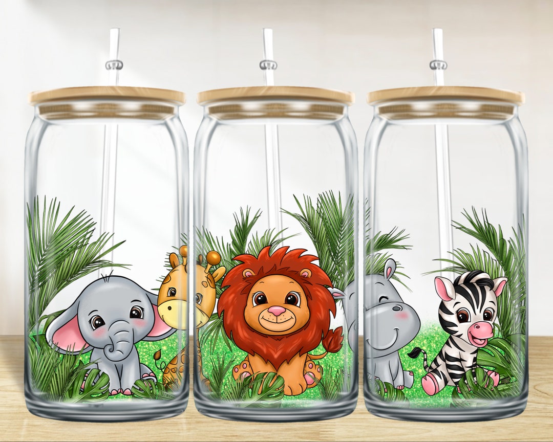 Cute Safari Animals 16 Oz Libbey Glass Wrap Png, Libbey Wrap Png ...