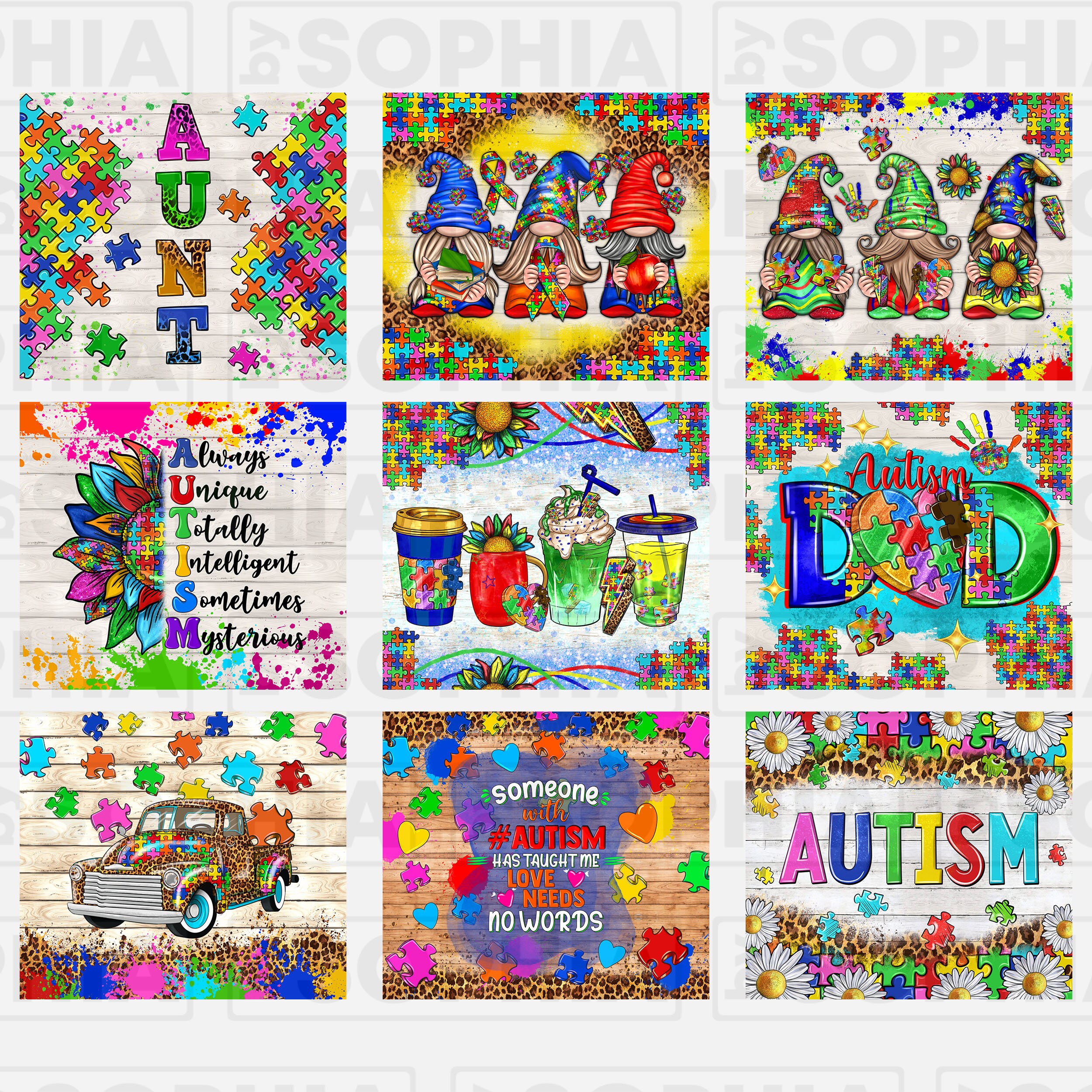 32 Autism Tumbler Wrap Sublimation Designs, 20 Oz Skinny Tumbler Bundle ...