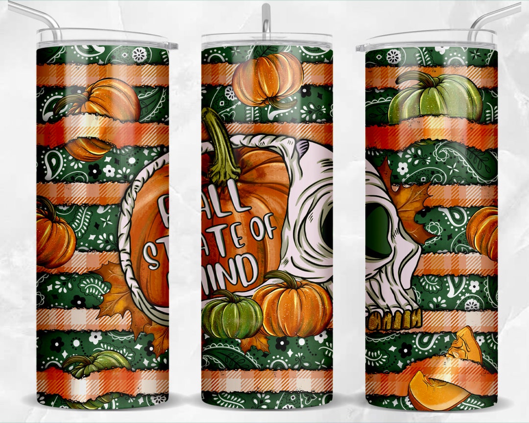 Fall State of Mind With Skull 20 Oz Skinny Tumbler Png, Fall Tumbler ...