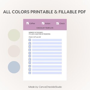 Printable and Fillable Daily Checklist, Daily To-do List Template, Task ...