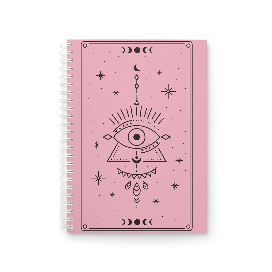Evil Eye Symbols Graphics Pink Spiral Notebook Ruled Line Produced In evil-eye-symbols-graphics-pink-spiral-notebook-ruled-line-produced-in