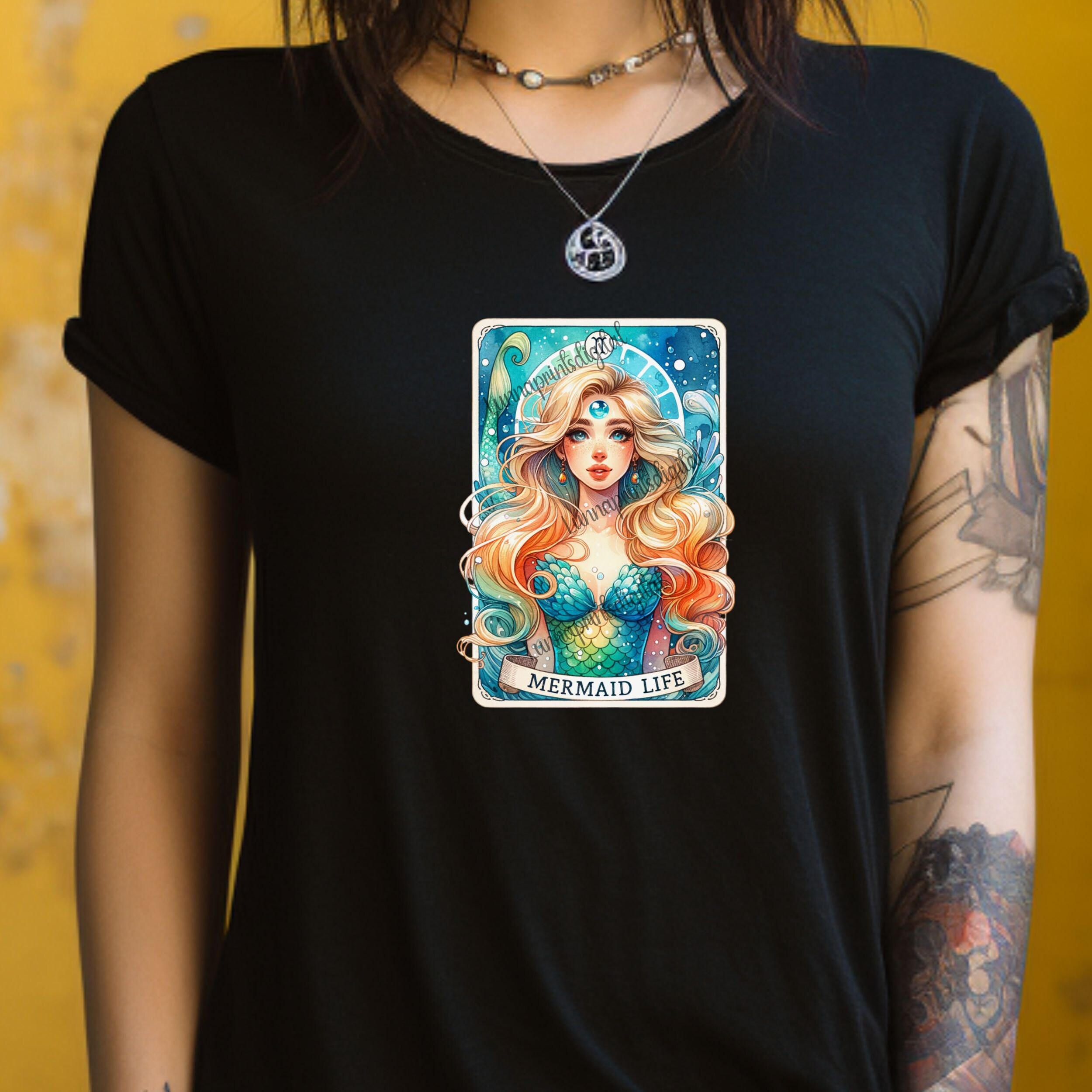 Watercolour Mermaid Life Tarot Card PNG Download, Funny Mermaid Sealife ...