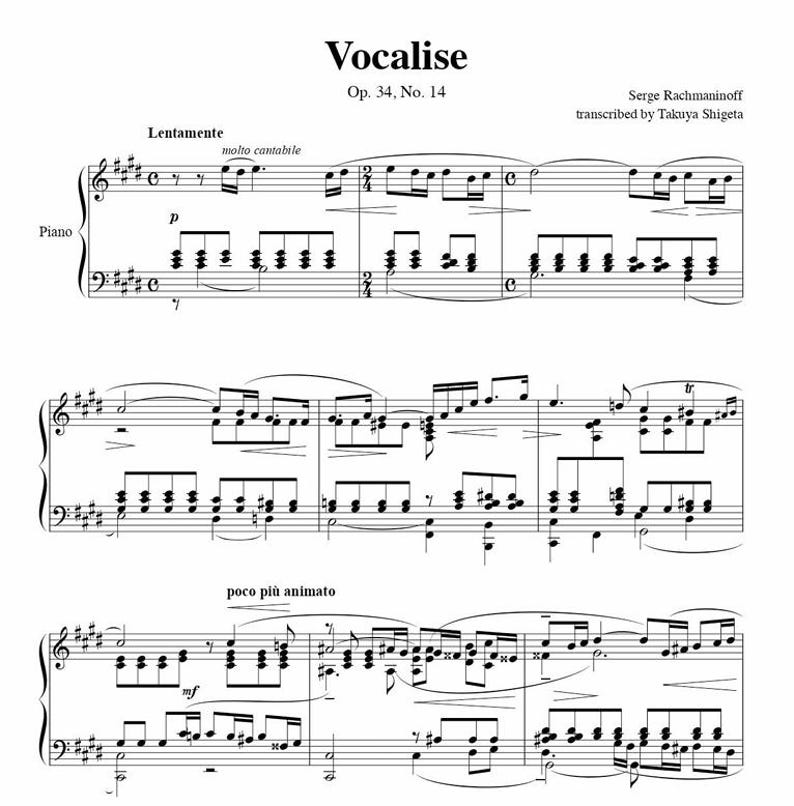 Sergei Rachmaninov Vocalise Op.34 No.14 for Piano / Piano Sheet Music ...