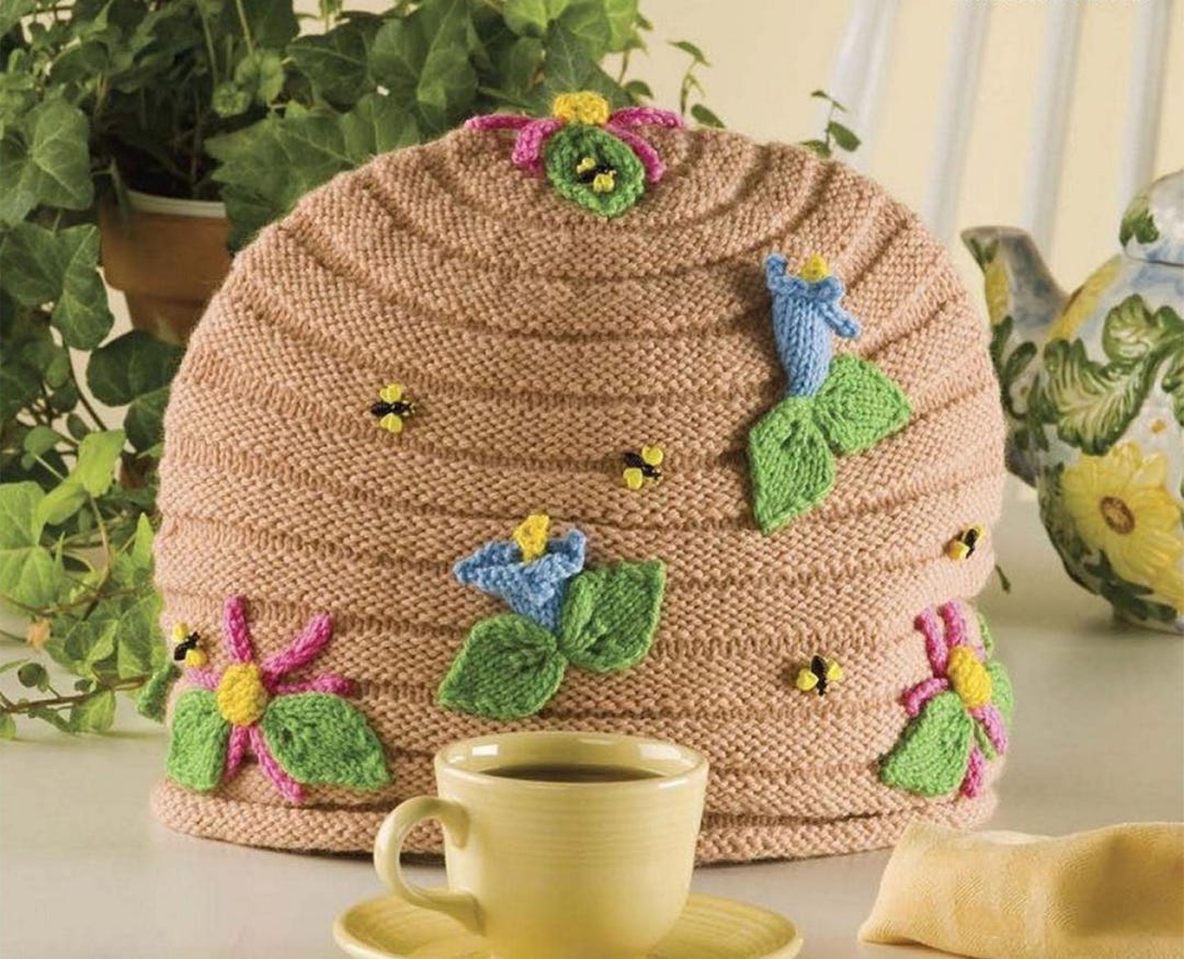 Beehive Tea Cozy Knitting Pattern- Bluebells & Daisies Knitted in Aran ...