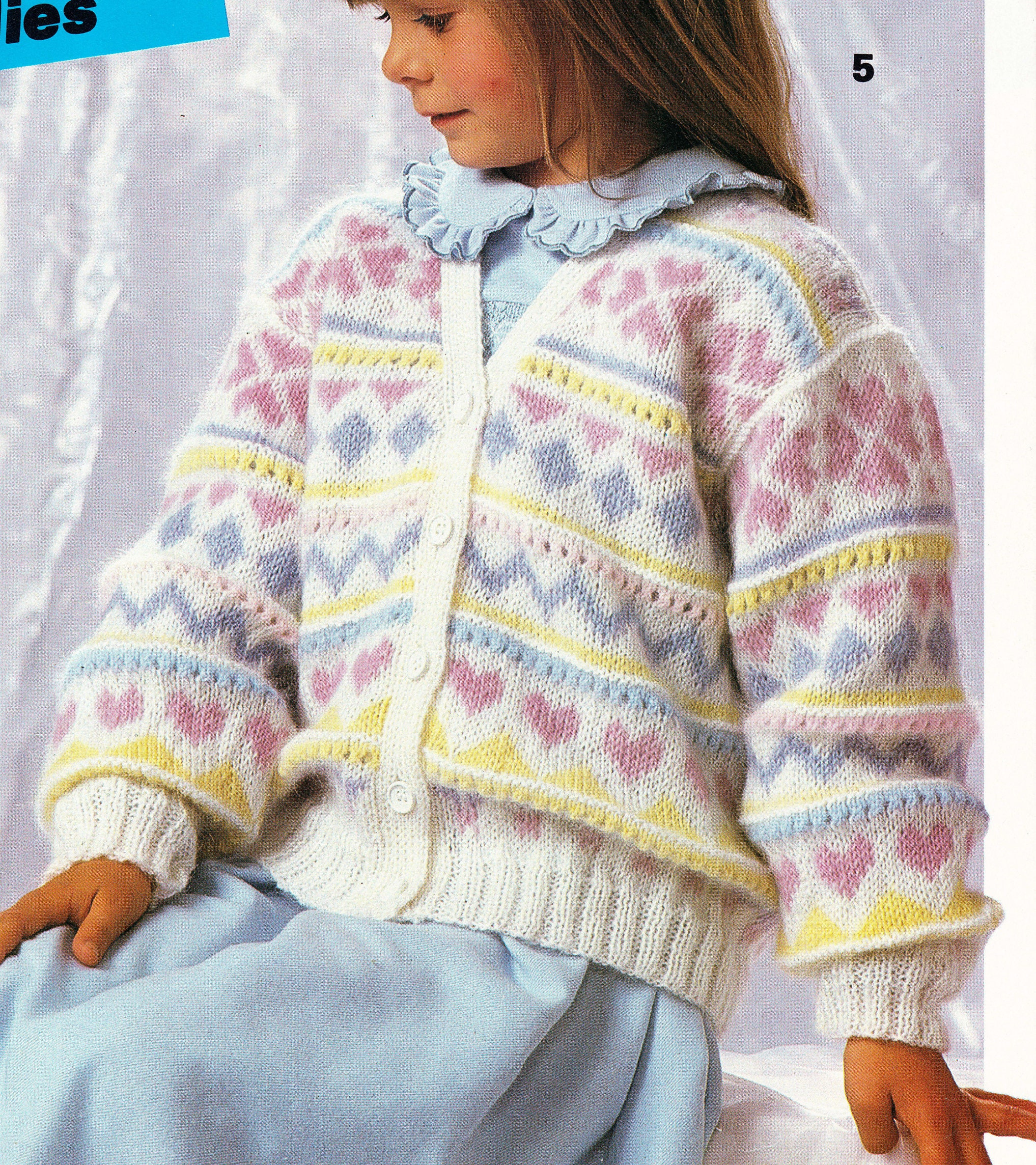 Girl's Cardigan- Drop Sleeves, Hearts & Diamond Design - Knitting ...