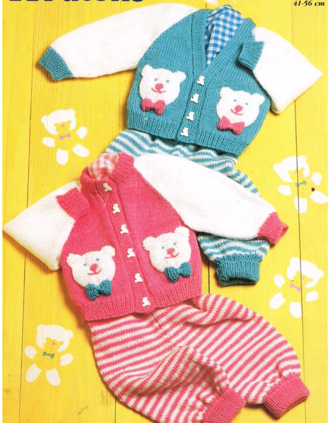 Baby-child's Teddy Bear Motif Cardigan & Leggings Set in DK Double Knit ...