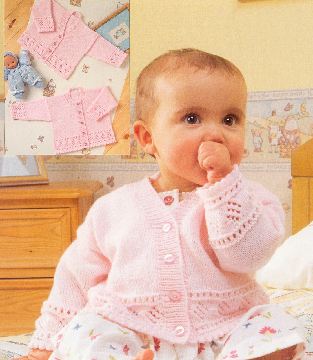 Baby Classic Round and V Neck Cardigans- Diamond Borders- 4ply ...