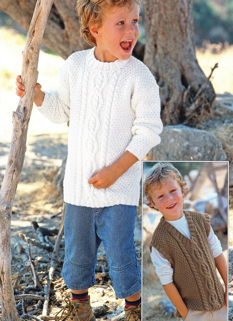 Boy-crew Neck- V Neck Cable Moss Stitch- Sweaters- and Slipover Aran ...