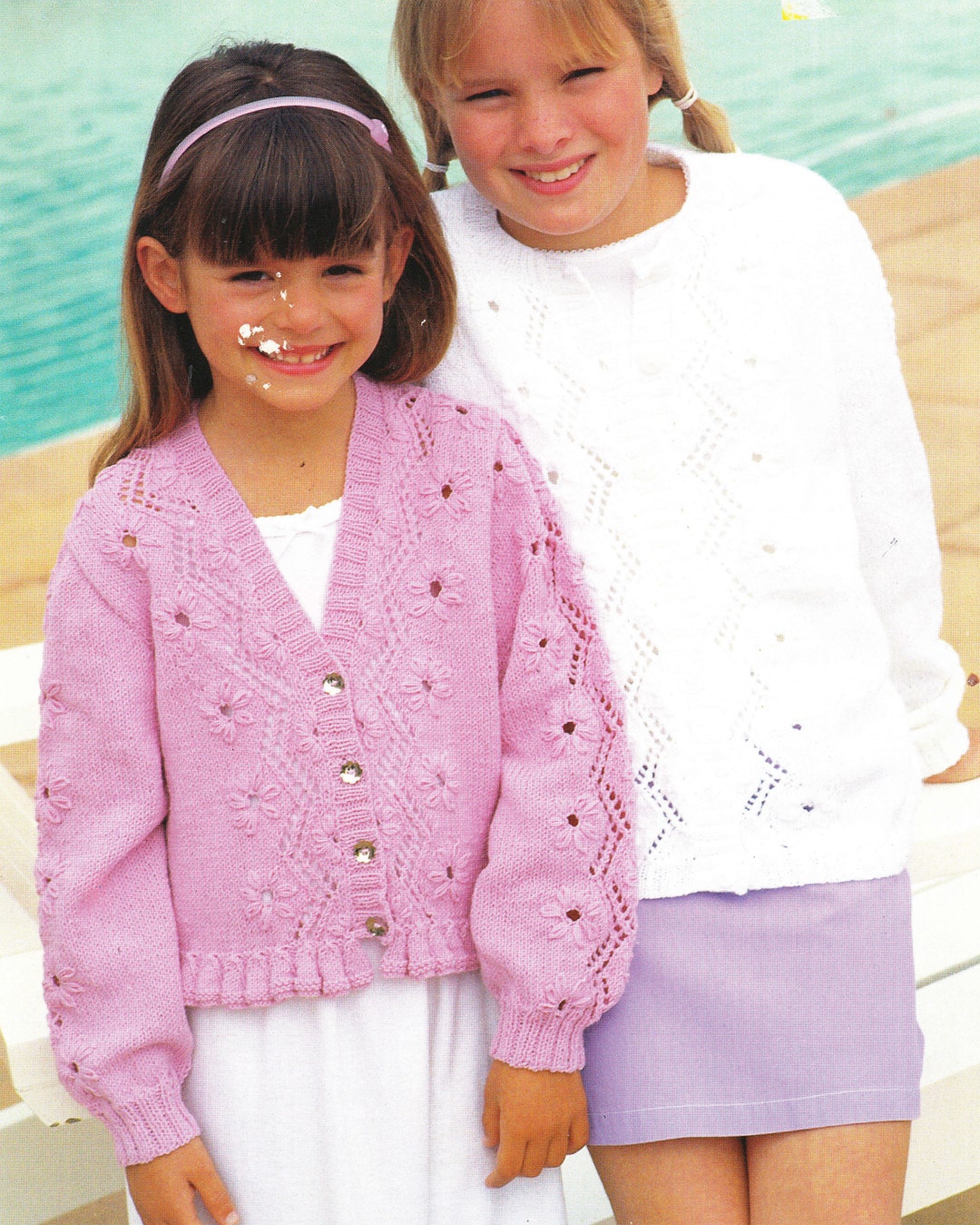 Girls Long Sleeve Zig Zag- Flowers Cardigan Drop Sleeves in 4PLY ...