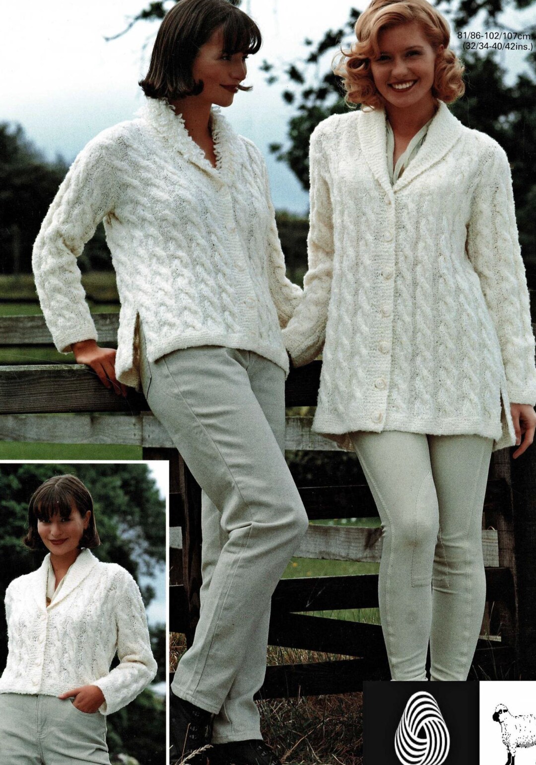 Woman's Cable Jackets- 3 Lengths to Knit in Aran- 10 Ply Wool- Chest 32 ...