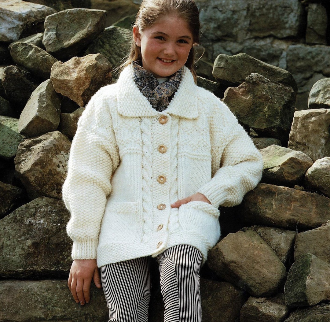 Girls Easy Chunky Jacket With Pockets & Collar- Chunky Bulky 12 Ply ...