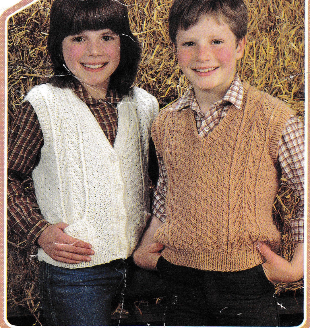 Child's Cable Slipover & Waistcoat With Buttons- Boy- Girl- Knitting ...