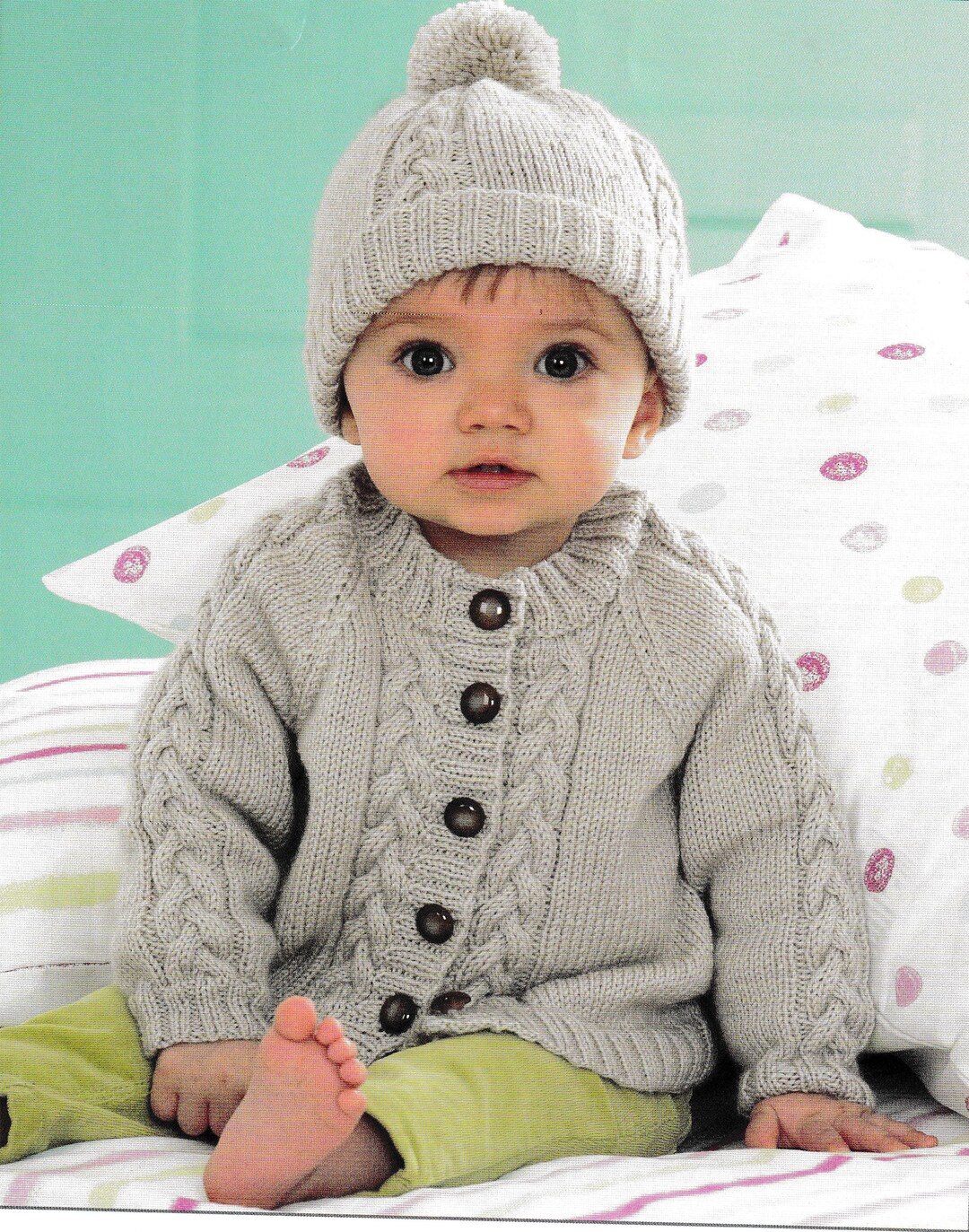 Baby Cable Cardigan Round Neck V Neck & Hat Raglan Childrens Toddlers ...