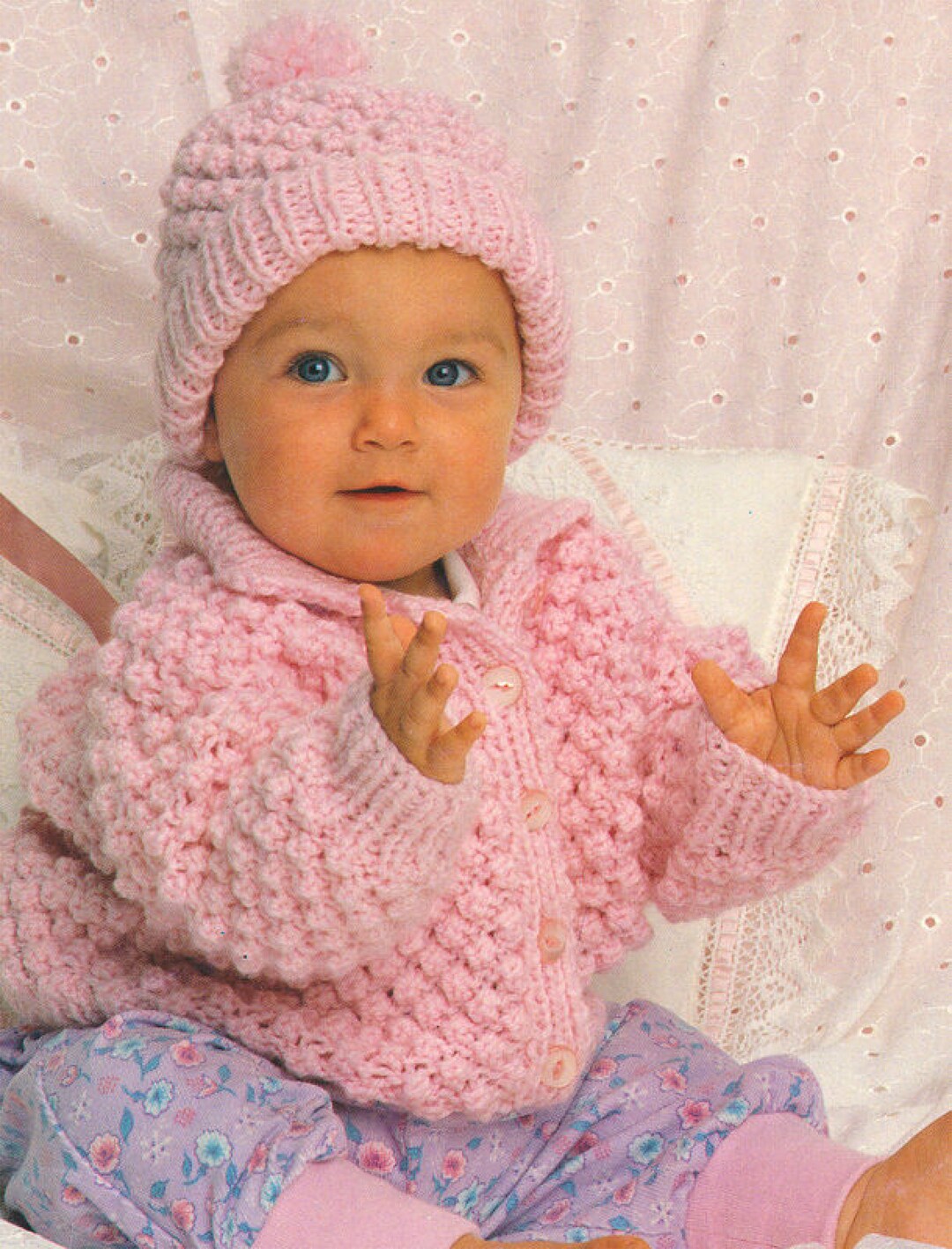 Childs Bobble Jacket & Hat in Chunky Bulky Wool Knits up Quickly Fits ...