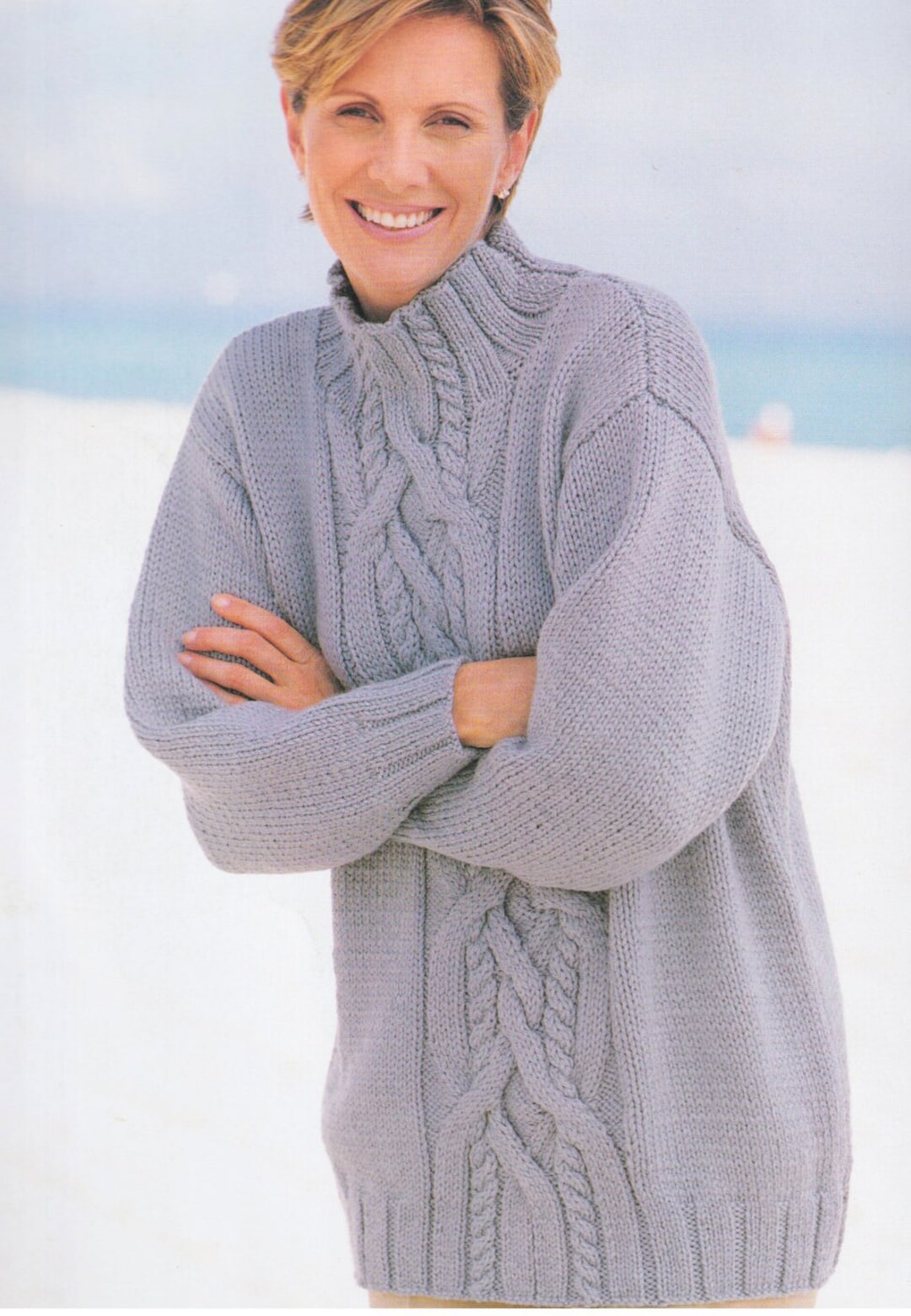 Womans Cable Panel - Front Turtle Neck Sweater- Knitting Pattern in ...