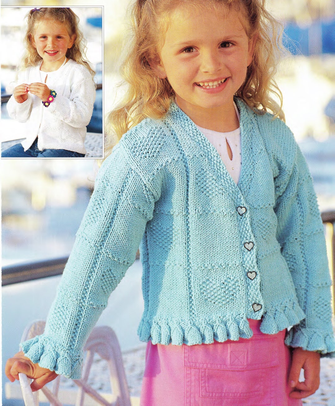 Girls Bell Edged or Moss Stitch Edge Cardigan in 8ply- DK Light Worsted ...