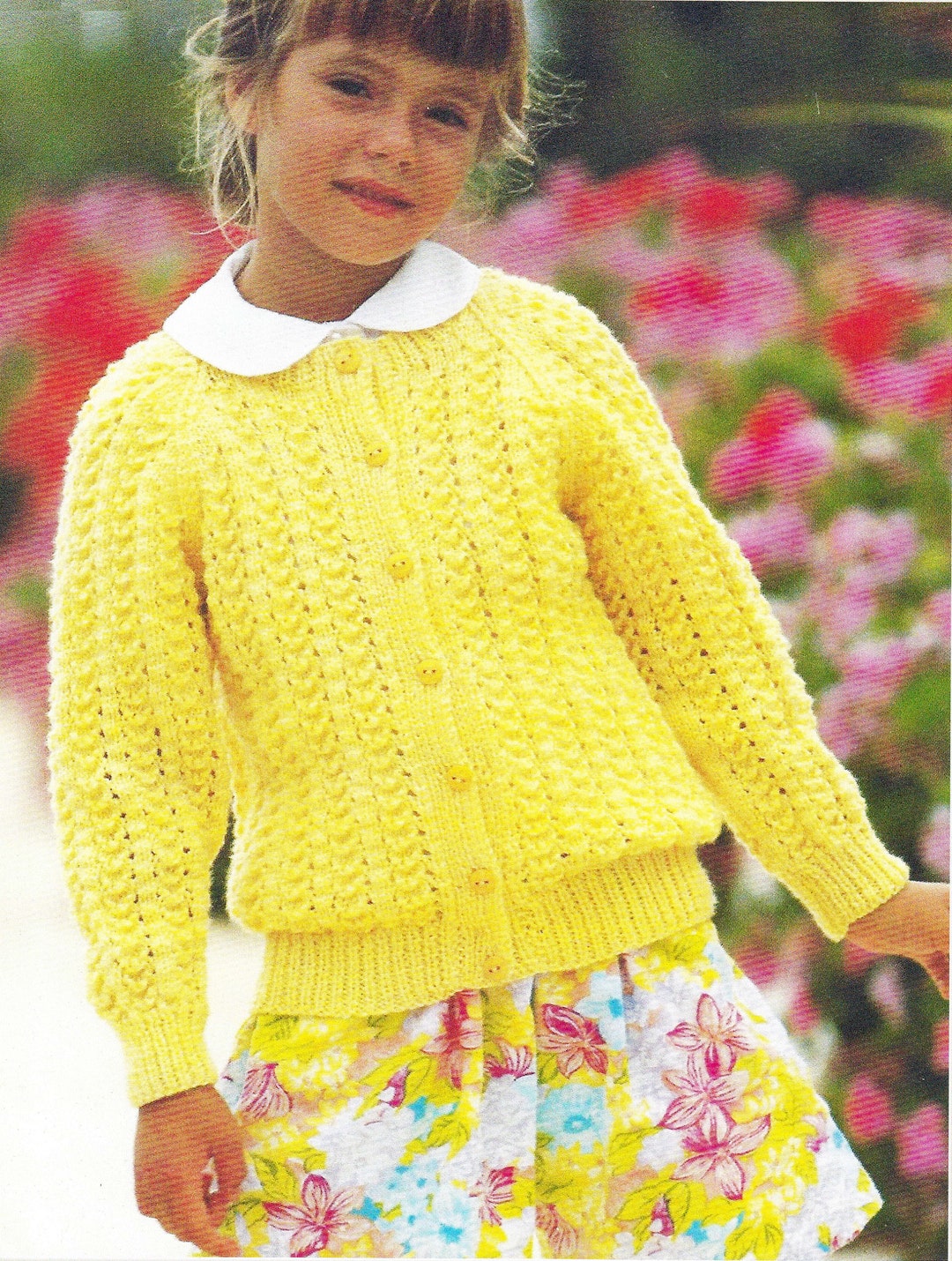 Girls Lacy Long Sleeved Cardigan Raglan Sleeves in DK-8PLY Cardigan ...