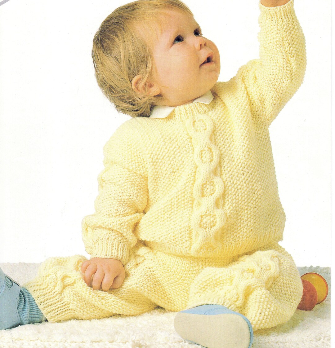 Baby Moss Stitch & Cable Sweater Jumper - Pants in DK 8 Ply Wool ...