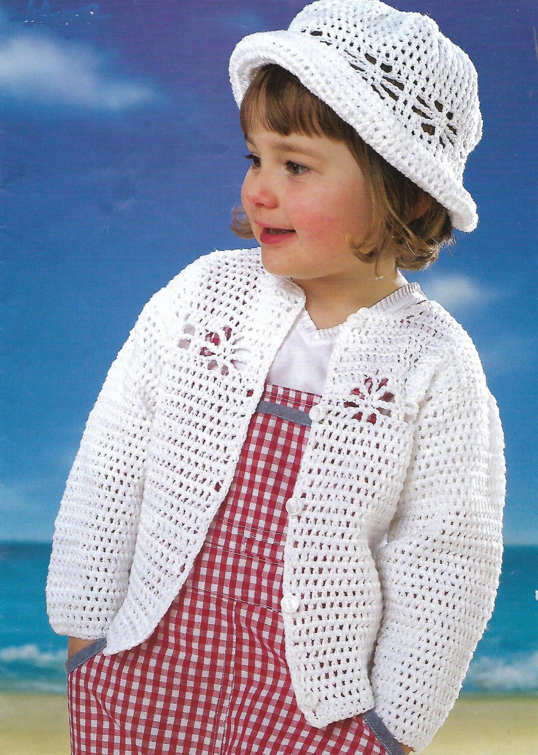 Girls Crochet- Round Neck Cardigans & Hat Cotton DK- 8 Ply- Light ...