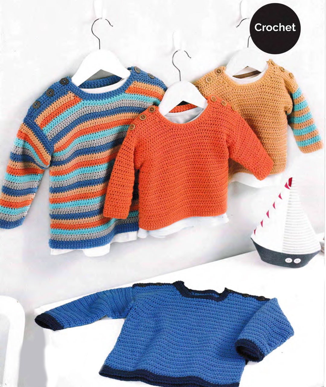 Baby Crochet Round Neck Sweaters-jumpers, Button Neck Fastening- 16"-22 ...