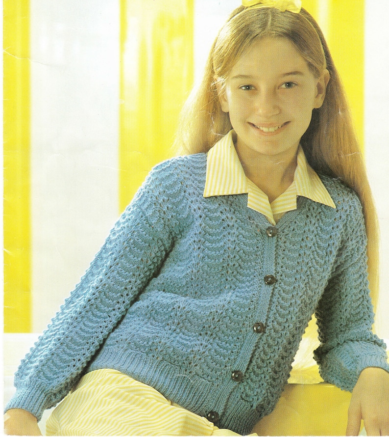 Girls Long Sleeve Textured Cardigan Drop Sleeves in DK Light Worsted ...