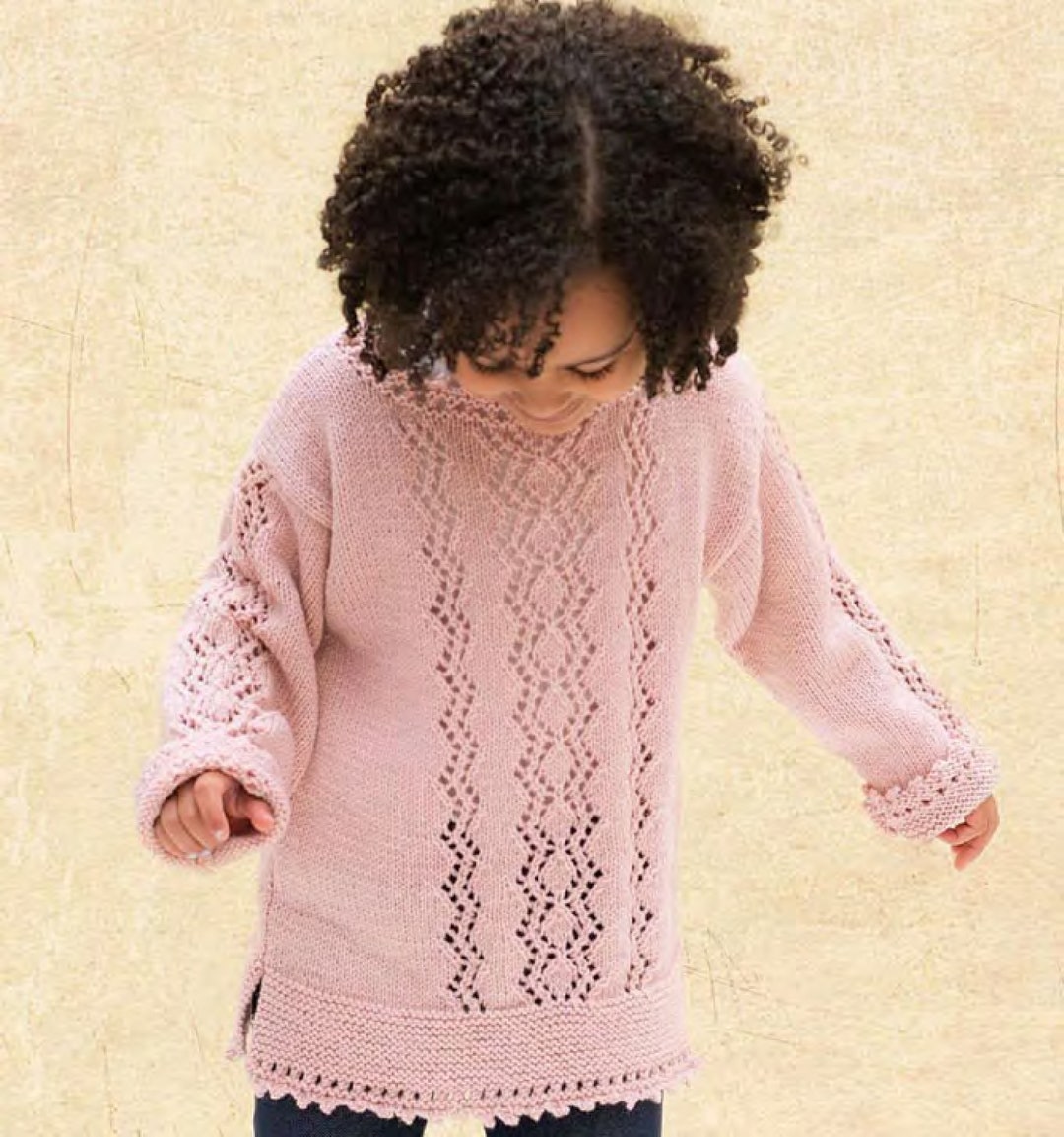 Girls Lacy Picot Edge, Jumper Long Tunic in DK-8PLY Cardigan Knitting ...