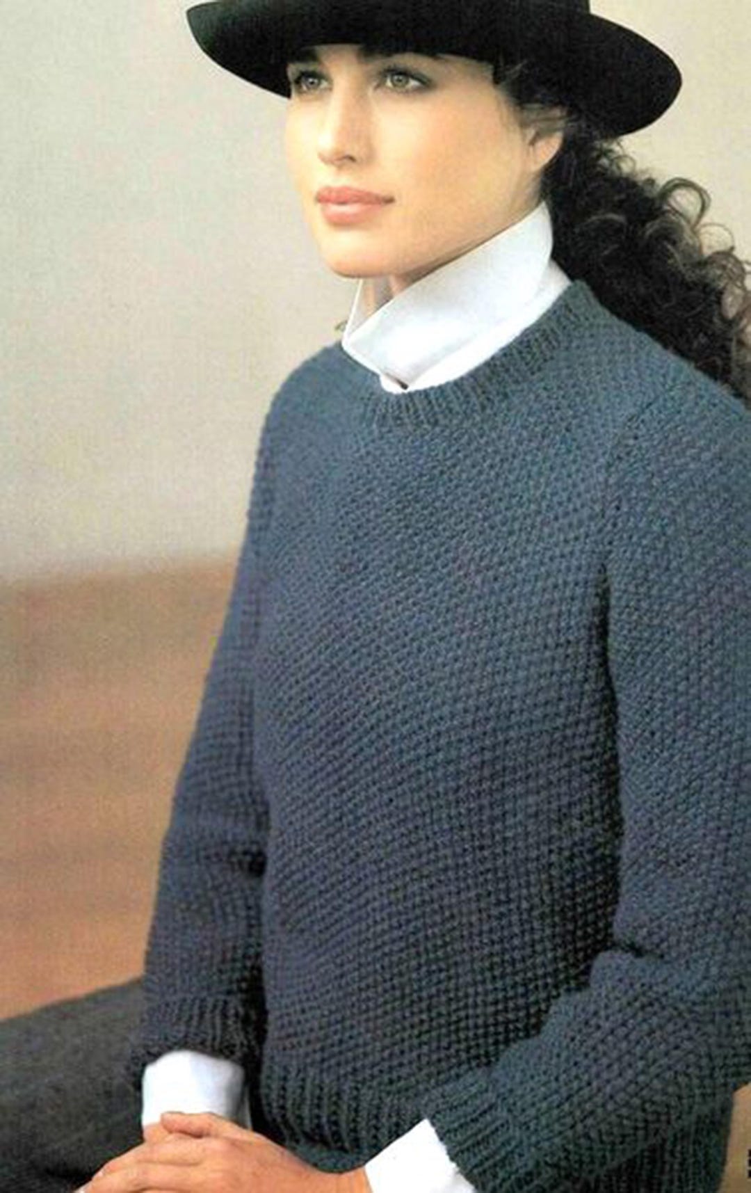 Easy Round Neck Sweater Knitting Pattern - Moss- Seed Stitch in Aran 10 ...