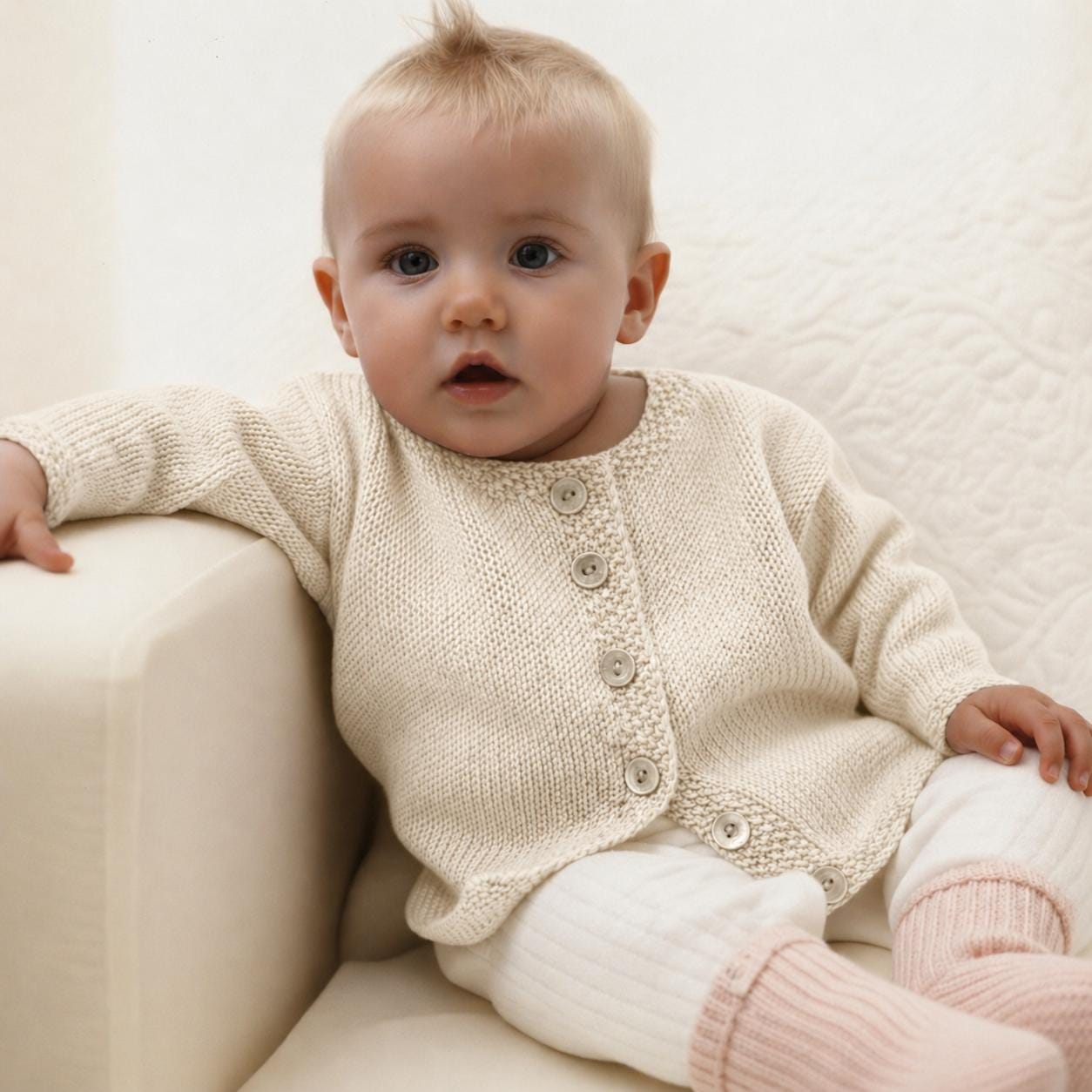 Boy's Girl's Baby Jacket Cardigan- Moss Stitch Bands Sport - 5 Ply Ply ...