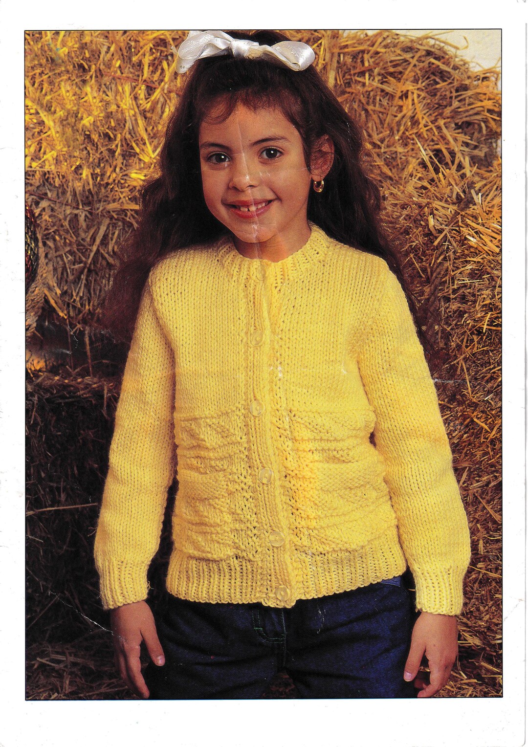 Girl's Easy Knit Chunky Textured Cardigan-jacket - Round Neck Knitting ...